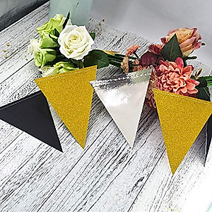 Triangle Flag Bunting Banner, MerryNine 3 Pack 30 Feet Vintage Style Pennant Banner for Wedding, Baby Shower, Event & Party Supplies 78pcs Flags (Triangle Flag - Black Silver Gold Glitter)