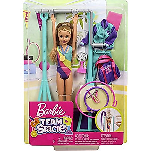 Barbie Team Stacie Doll and Gymnastics Playset with Spinning Bar and 7 Themed Accessories for 3 to 7 Year Olds