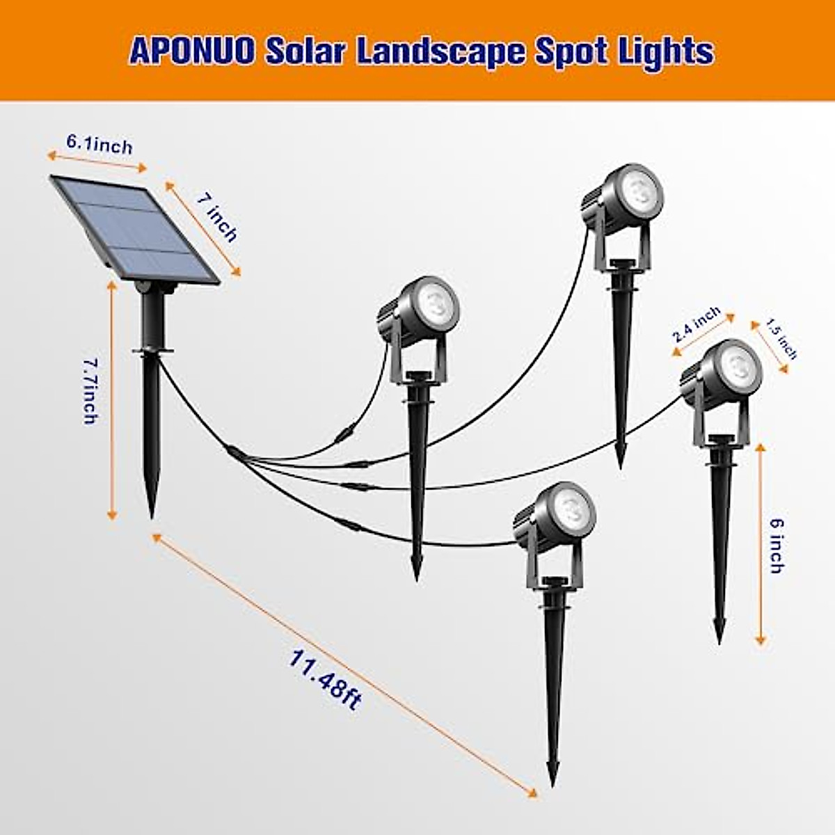 APONUO Solar Spot Lights Outdoor Adjustable Solar Landscape Spotlights Solar Uplights Dusk to Dawn Waterproof 9.8ft Cable Landscape Lighting for Yard Pathway Garden Tree Decoration with 4 Warm White