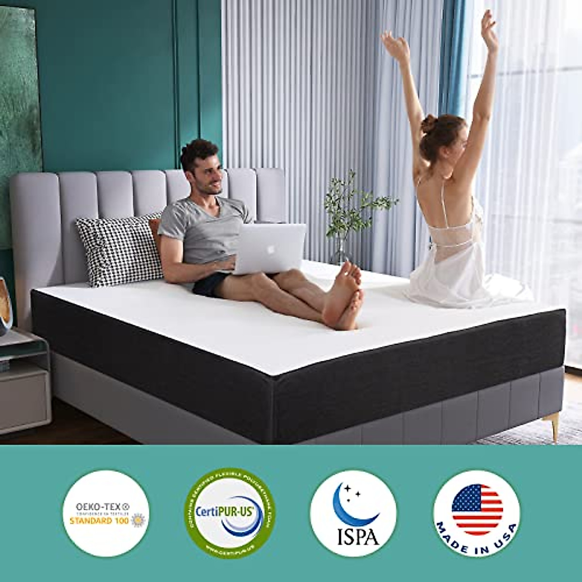 King Size Mattress,12 Inch Bamboo Charcoal Cooling Gel Memory Foam Mattress in a Box,Medium-Firm Mattress Made in USA,Pressure Relief & Temperature Regulation,Fiberglass-Free,CertiPUR-US Certified
