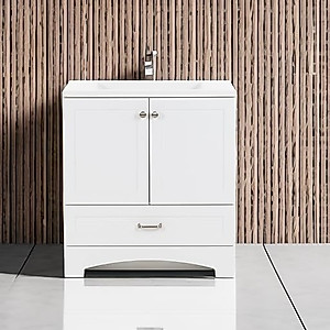 Spring Mill Cabinets Emlyn 30 Inch Bathroom Vanity with White Single Sink Top, 2-Door Cabinet, 1 Drawer, 30.5" W x 18.75" D x 32.89" H, White