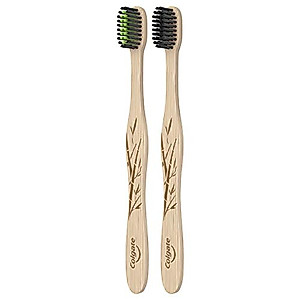 Colgate Charcoal Bamboo Toothbrushes, Eco Friendly Natural Bamboo Handle, Soft, 4 Count