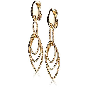 Anne Klein Women's Gold Diamond Textured Linear EZ Comfort Clip Earrings