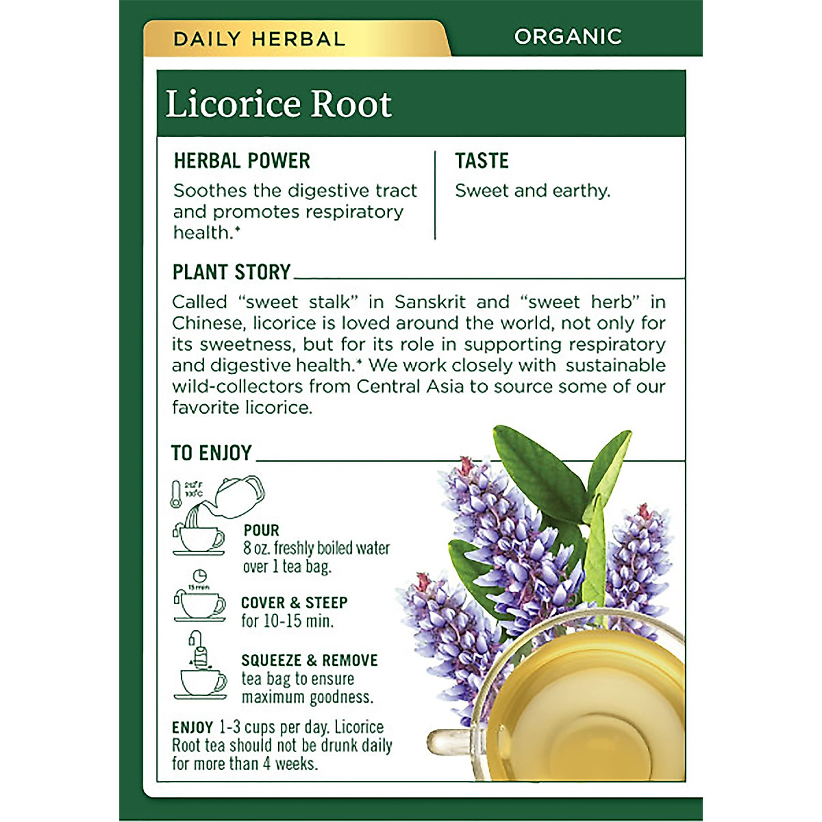 Traditional Medicinals Organic Licorice Root Herbal Tea, Soothes Digestion, (Pack of 1) - 16 Tea Bags