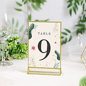UNIQOOO Acrylic Sign Holders with Golden Border, Portrait View, Pack of 12 | 5x7 Double Sided Clear Frame, Perfect for Wedding reception, Centerpiece, Decoration, Party,Anniversary, Event