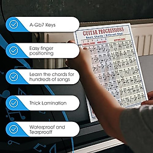 Mini Guitar Chord Chart Poster - Laminated Guitar Progressions Chord Poster for Beginners and Musicians - Guitar Chord Trainer - Acoustic Guitar Accessories - 8.5" x 11" - Walrus Productions