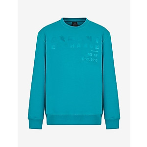 Armani Exchange Men's Organic Cotton Seasonal Basic Foil Lettering Crewneck Sweatshirt, Deep Lake, Extra Small