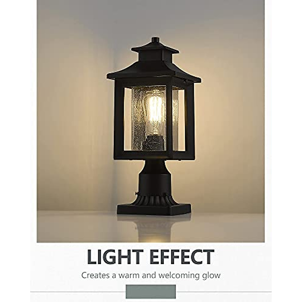 KAUEN 2 Pack Outdoor Post Light,Exterior Post Light Fixture,17.3" Height,3-Inch Pier Mount Base,Sand Black with Clear Seeded Glass,Outdoor Light for Patio, Porch, Yard, Garden