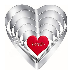 5 Pieces Heart Cookie Cutter Set Valentine’s Day Heart Shapes Stainless Steel Cutters Molds for Anniversary, Bridal, Engagement and Valentine,Wedding,Baking Gifts