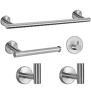 NearMoon 5 Pcs Bathroom Hardware Set SUS 304 Thicken Stainless Steel-Towel Bar Set Include 16" Towel Rod+Toilet Paper Holder+3 Multifunctional Hooks Bathroom Accessories (Brushed Nickel)