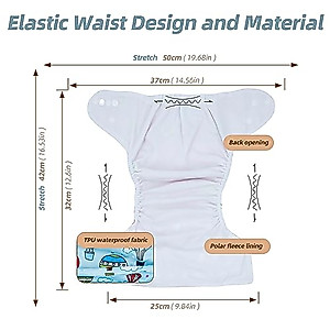 Baby Cloth Nappies for Babies 10 Pack Washable Nappies Diapers 5 Cloth Diapers & 5 Reusable Nappies Inserts Adjustable Super Absorbent Pocket Nappy for Infants (Blue Bear Balloon Flamingo)