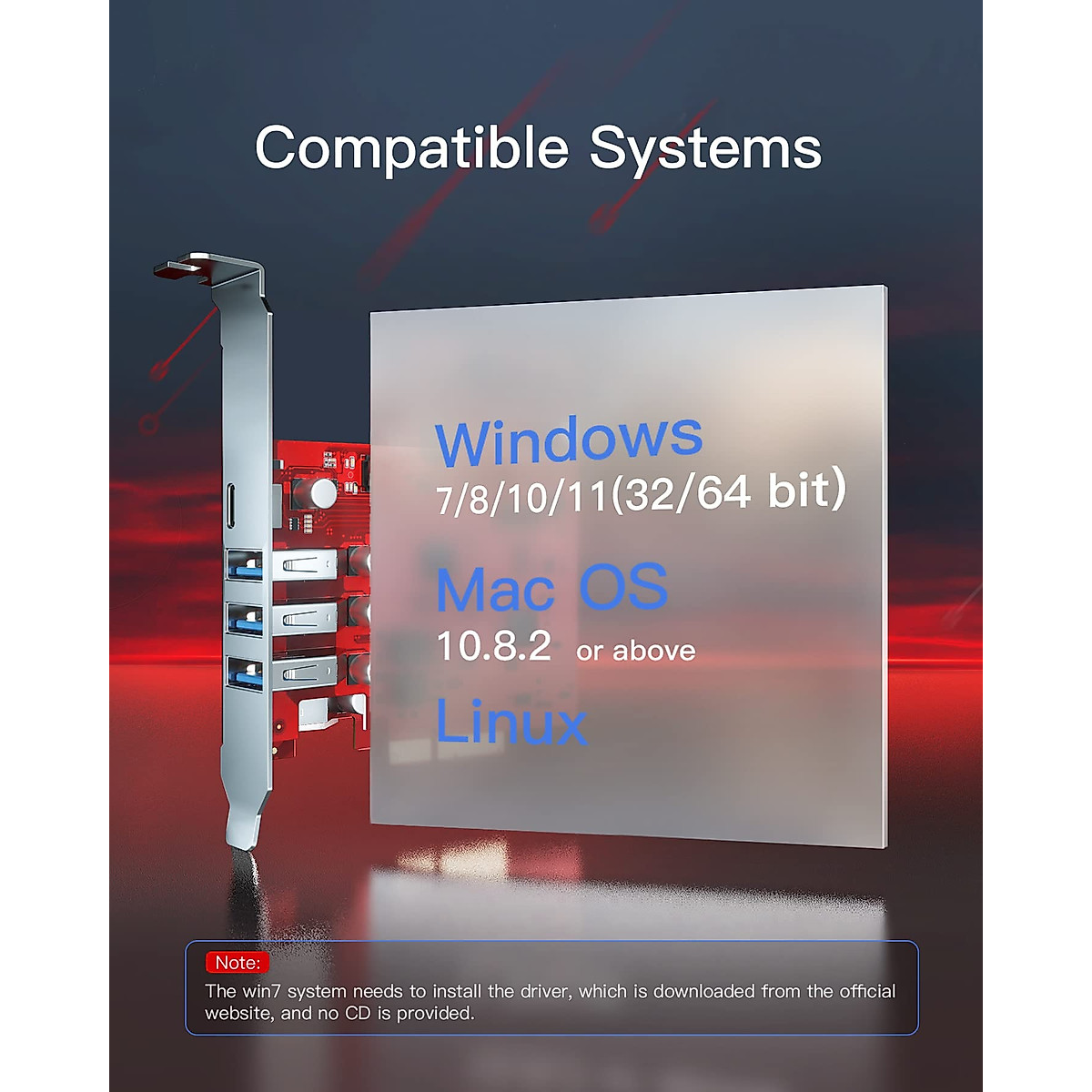 Inateck PCIe USB 3.2 Gen 2 Extension Card with 4 USB A and 1 USB-C Ports 20 Gbps PCIe 5-Port Card No External Power Supply Required, RedComets U26