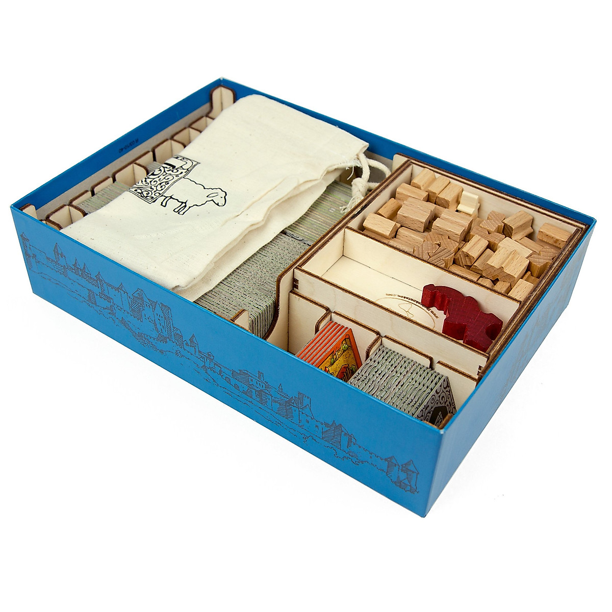 The Broken Token Board Game Organizer - Carcassonne Compatible Wood Storage Box with Multiple Trays, Rows and Dividers