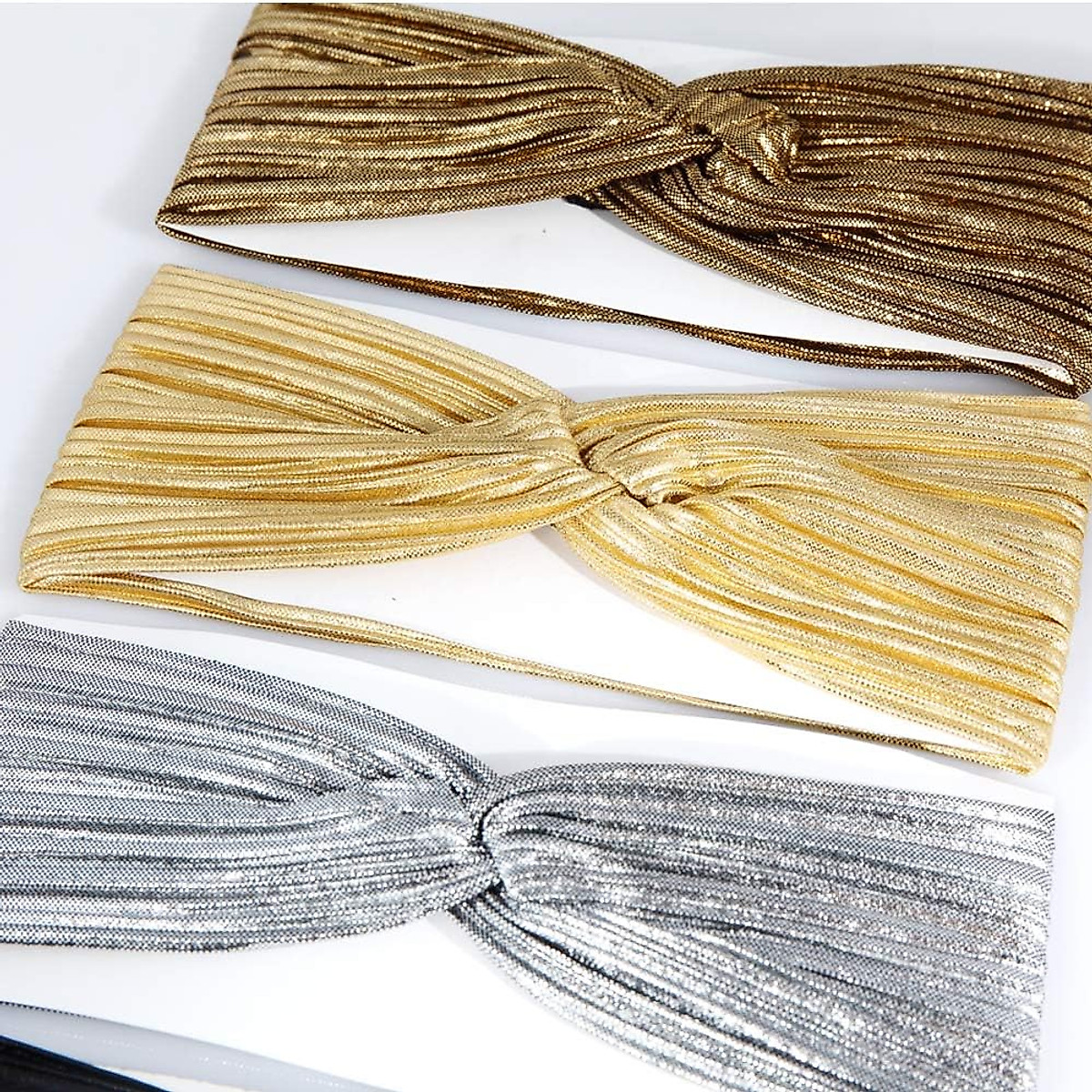 Hisight 3 Pcs Fashion Wrinkle Elasticity Metallic Big Bowknot Baby Headband Hair Bow Band Accessories Headwear Women and Girls Headband, Fashion Design