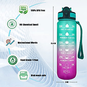 Myasrelae Water Bottle With Straw, 32 oz Water Bottles With Times to Drink,Leakproof BPA Free Bottle with Time Marker ，Ideal Gift for Gym Workouts and the Outdoors (A)