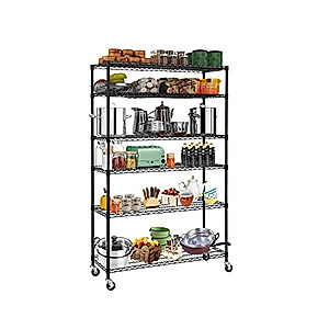 BIQWBIC 6 Tier Storage Shelves Wire Shelving Unit, 48" Lx18 Wx72 H Adjustable Heavy Duty Metal Shelving Rack with Wheels, NSF Adjustable Storage Shelf Garage Shelves-1320 Lbs Capacity, Black