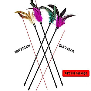 Cat Wand Toys, 4 PCS Interactive Cat Teaser Wand Cat Feather Toys with Loud Bell - 20" Long Wand for Cat and Kitten