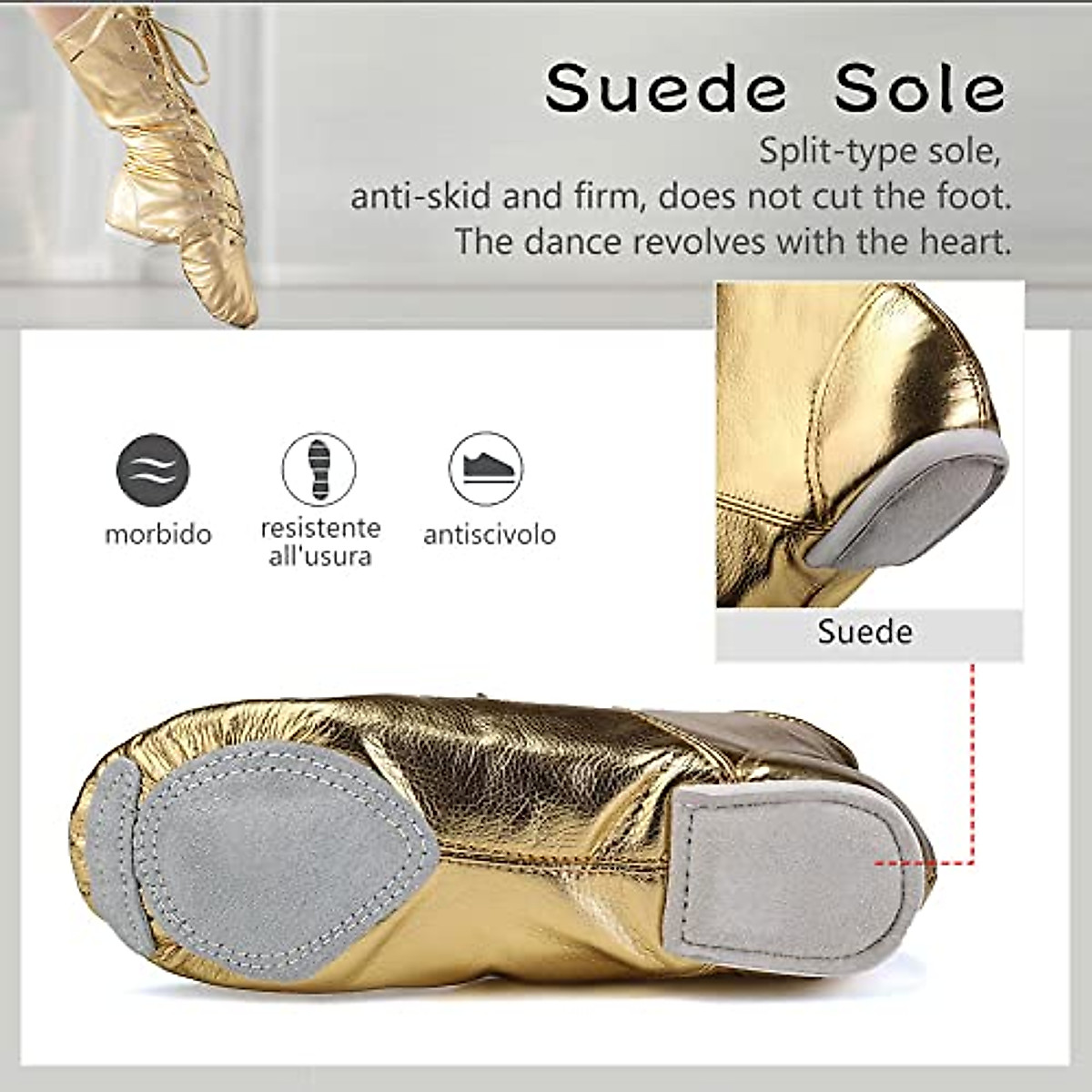 HIPPOSEUS Women's Jazz Dance Shoes Gold Split Sole Dancing Training High Top Ankle Dance Boots for Men, US 7