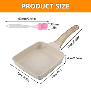 Tamagoyaki Pan,Japanese Omelette Pan With Silicone Brush,Nonstick Tamagoyaki Pan,Rectangle Eg-g Roll Pan With Detachable An-ti Scalding Handle For All Stove,7“x 5.9”(beige，pink)