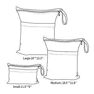 ALVABABY 3pcs Baby Cloth Diaper Wet Dry Bags Waterproof Reusable with Two Zippered Pockets Travel Beach Pool Daycare Soiled Baby Items Yoga Gym Bag for Swimsuits or Wet Clothes 3L-YA132