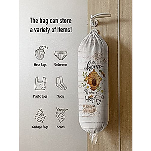 Hglian Grocery Plastic Bag Holder and Dispenser Cute Plastic bags Organizer Garbage Shopping Trash bags Storage Container Bee Daisy Farmhouse Kitchen Décor-Home is Where Your Honey is