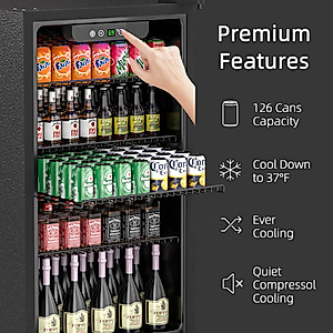 Erivess Compact Freestanding Beverage Refrigerator,126 Can/3.2 Cubic Feet Mini Fridge with Glass Front Door for Soda, Beer or Wine, Under Counter Drink Dispenser with Adjustable Shelves