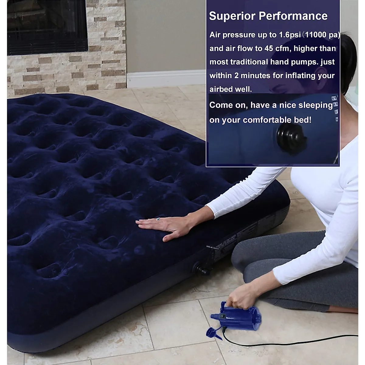 Electric Air Pump for Inflatable Pool Toys - High Power Quick-Fill Air Mattress Inflator Deflator Pump for Pool Float Raft Airbed with 3 Nozzles, 320W, 110V AC, 1.6PSI, Air Flow 26CFM