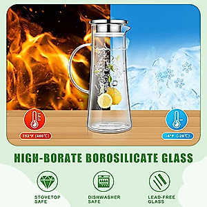 4 Pieces Glass Pitcher with Lid and Spout Heat Resistant Glass Water Carafe with Handle 1.5 Liter 51 oz Juice Beverage Pitcher with Stainless Steel Lid for Hot Cold Beverages Iced Tea Bar Kitchen
