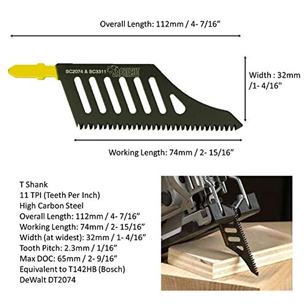 10 x SabreCut JSSC2074_10 T Shank HCS Wood Flush Cutting DT2074 Jigsaw Blades For Dewalt, Bosch and many others