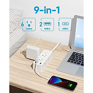 Cruise Essentials, Power Strip with USB C, No Surge Protector, 6 Outlets 3 USB Ports with 5ft Extension Cord Flat Plug, Cruise Accessories Must Have