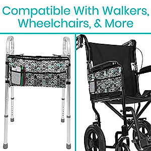 Vive Walker Bag - Accessories Wheelchair Basket Pouch (Water Resistant) - Seniors Caddy Accessory Attachment for Folding, Rolling Walkers - Carry Storage Carrier Tote - Lightweight, Universal Size