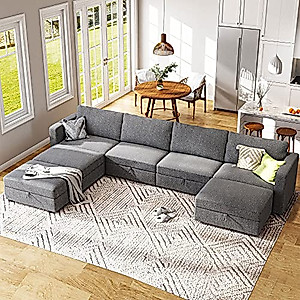 HONBAY 149'' Modular Sectional Sofa U Shaped Modular Couch with Storage Seats 7 Pieces Modular Sofa Deep Seat Modular Sectional Couch with Wide Chaise, Light Grey