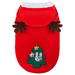 Christmas Pet Dog Costume Red Reindeer Clothes Christmas Dog Cat Elk Costume Outfit Soft Fleece Winter Warm Hoodie Xmas Clothing for Small Dogs Cats (Medium)