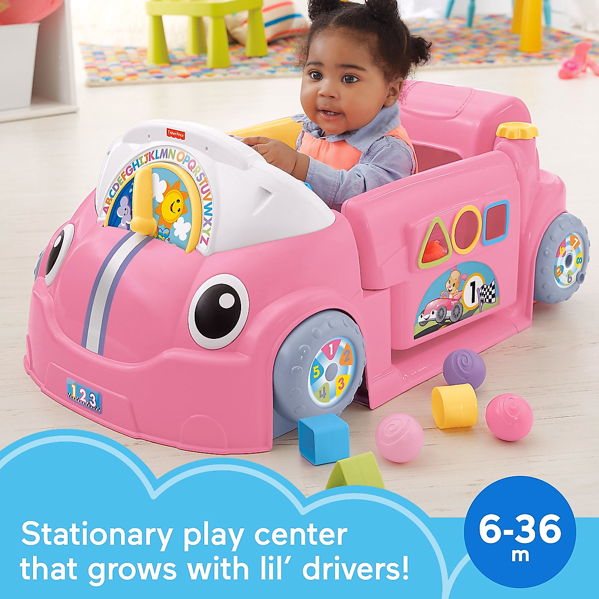 Fisher-Price Baby Learning Toy Laugh & Learn Crawl Around Car Activity Center with Smart Stages for Infants Ages 6+ Months, Pink (Amazon Exclusive)