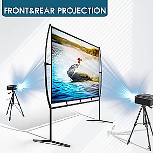 Projector Screen, 120 Inch Projector Screen and Stand, Portable Outdoor Projector Screen with Stand, Foldable Outdoor Movie Screen, 4K HD 16:9 Projection Screen with Carrying Bag