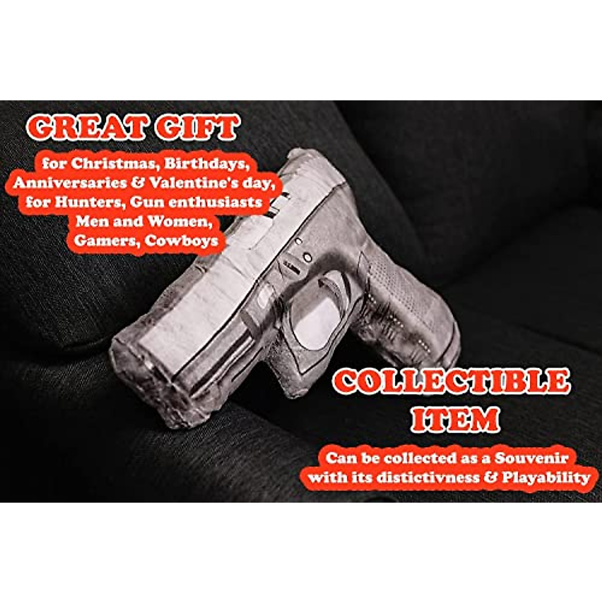 Caliber Gourmet Hug Soft Tactical Automatic Handgun Cushion Pillow, Cotton, Plush Stuffed, Throw Pillow, Decorative, Loved by Military Personnel, Veterans, Hunters, Gun Lovers