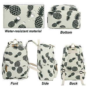 Bookbag School Backpack Girls Cute Schoolbag for 15 inch Laptop backpack set (Beige A002 Green pineapple)