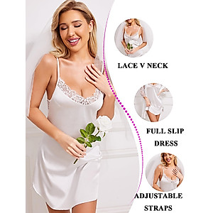 Avidlove Night Dresses for Women Sleep Satin Nightgowns Women's Lingerie, Sleep & Lounge White Medium