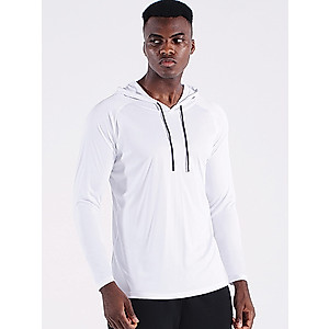 CADMUS Men's Workout Long Sleeve Fishing Shirts UPF 50+ Sun Protection Dry Fit Hoodies,1 Pack,096,White,Large