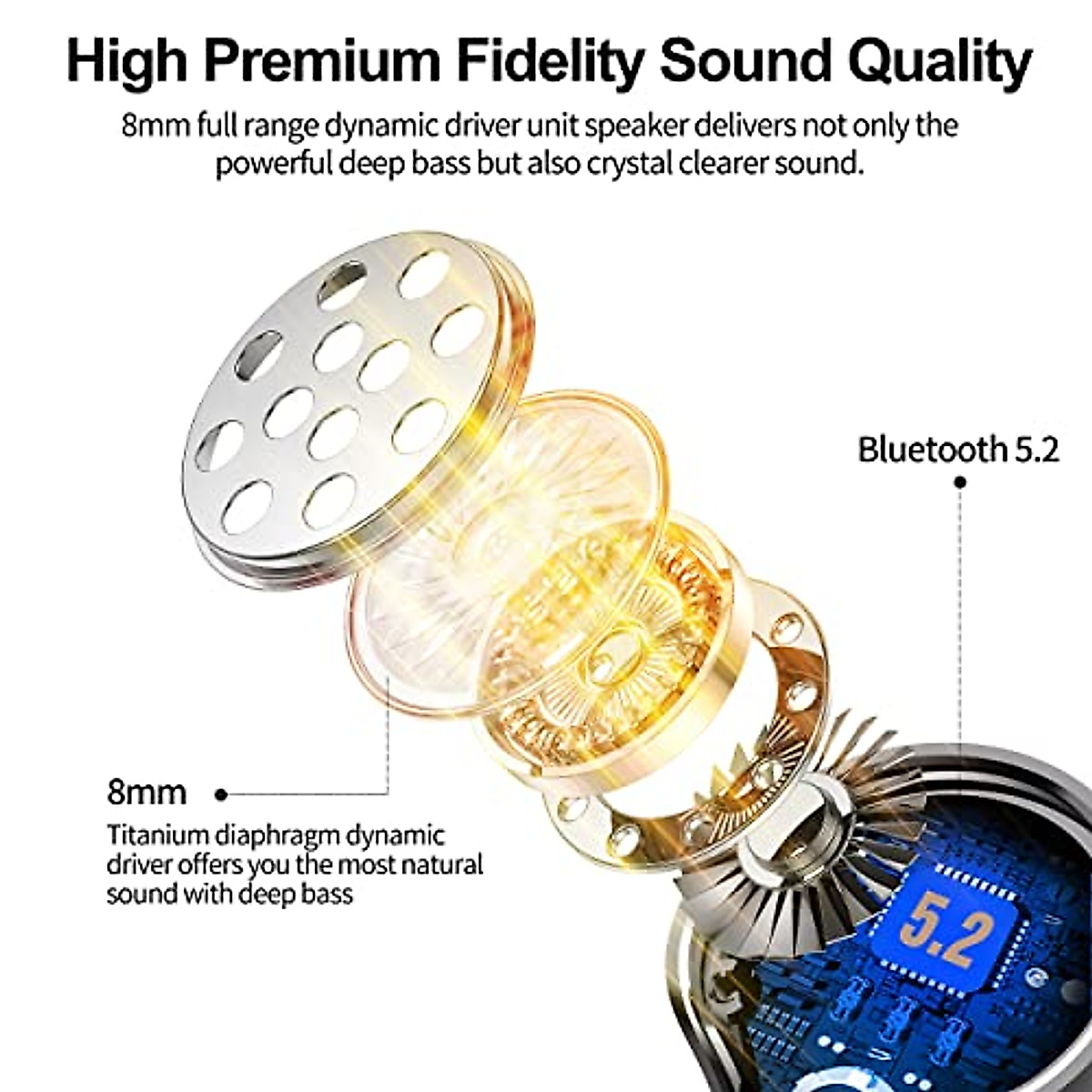 kurdene Bluetooth 5.2 Wireless Earbuds, S8 Mini [Small Ear] [Deep Bass Sound] 30H Playtime Call Clear Waterproof Earphones with Microphone in-Ear Headphones Comfortable for iPhone Android Sports