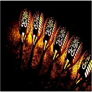 DIKAIDA 6 Pack Solar Lights Torches LED Flickering Flame Outdoor Waterproof Solar Powered Pathway Lights Landscape Lanterns Decoration Lighting Auto On/Off for Garden, Golden (Black)
