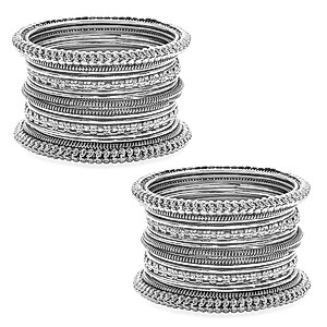 Aheli Tribal Traditional Antique Silver Oxidised Bangles Fashion Vintage Jewelry for Women for Women Girls (Set of 2) Size 2.4 Inch