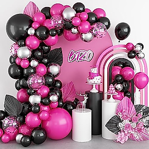 Pink Black Balloon Garland,BTZO Balloons Arch Kit With Metallic Silver Pink Confetti Balloons,Black and Pink Balloons for Birthday Wedding Baby Shower Engagement Party Decorations