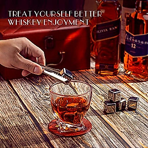 Whiskey Gifts for Men Dad, Whiskey Set with Leather Box, 6 Whiskey Stones, 10 OZ Whiskey Glass, Whiskey Stones Gift Set for Men, Husband, Boyfriend, Birthday, Anniversary, Father's Day or Christmas