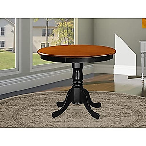 East West Furniture ANT-BLK-TP Antique Kitchen Dining Round Solid Wood Table Top with Pedestal Base, 36x36 Inch, Black & Cherry