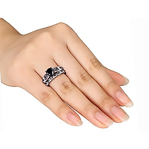 1.39 Carat (ctw) Black Diamond Engagement Ring and Wedding Band Set in 10K White Gold