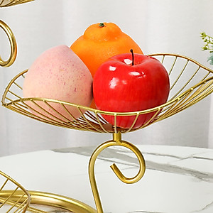 3 Tier Fruit Basket Fruit Bowl Wire Basket Stand For VegetablesDecorative Fruit Bowl Stand Detachable Bread Snacks Baskets Holder Large Capacity Fruit Tray(Gold)