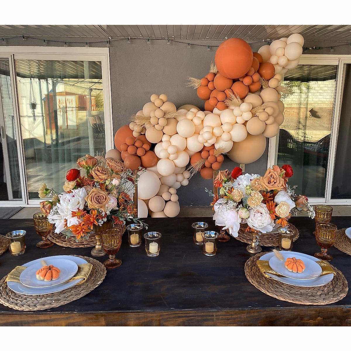 Fealixgener 152pcs Fall Balloon Arch Kit, Double Stuffed Terracotta Balloons, Thanksgiving Autumn Birthday Party Decorations