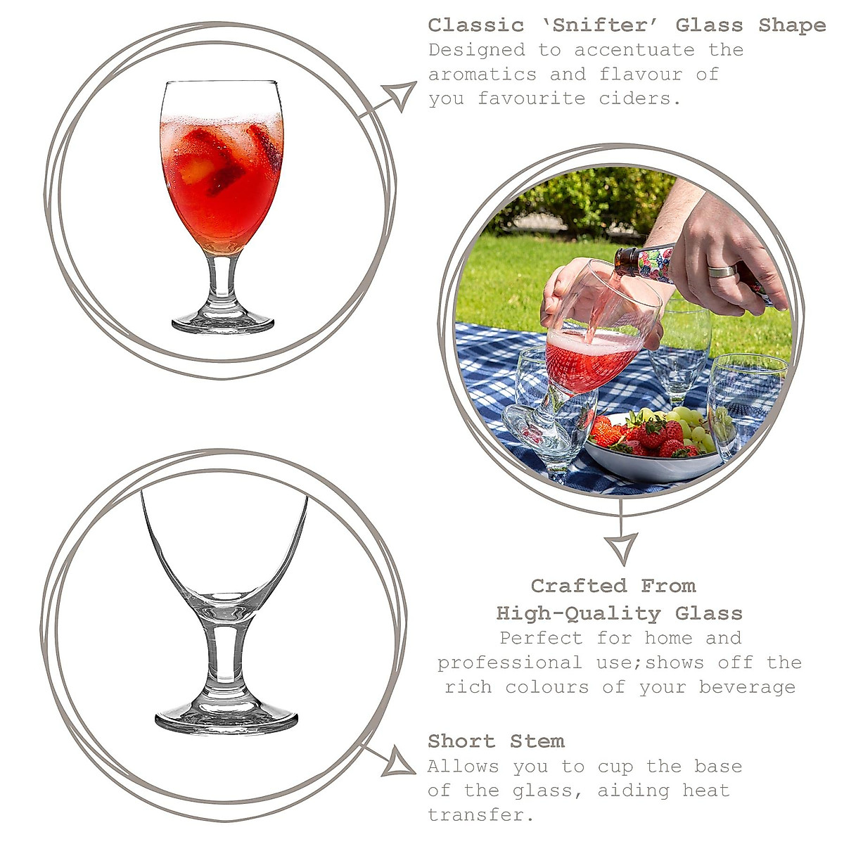 Rink Drink 4x Pint 590ml (20oz) Classic Tulip Beer Glasses Set - 'Empire' Range - Stemmed Snifter Drinking Lager Glass