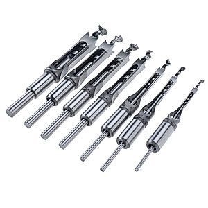 Square Hole Mortise Chisel Drill Bit Set, HSS Woodworking Hole Saw Mortising Chisel Hole Drill Bits 6/25" 1/4" 5/16" 3/8" 2/5" 1/2" 9/16" (7 Pieces)